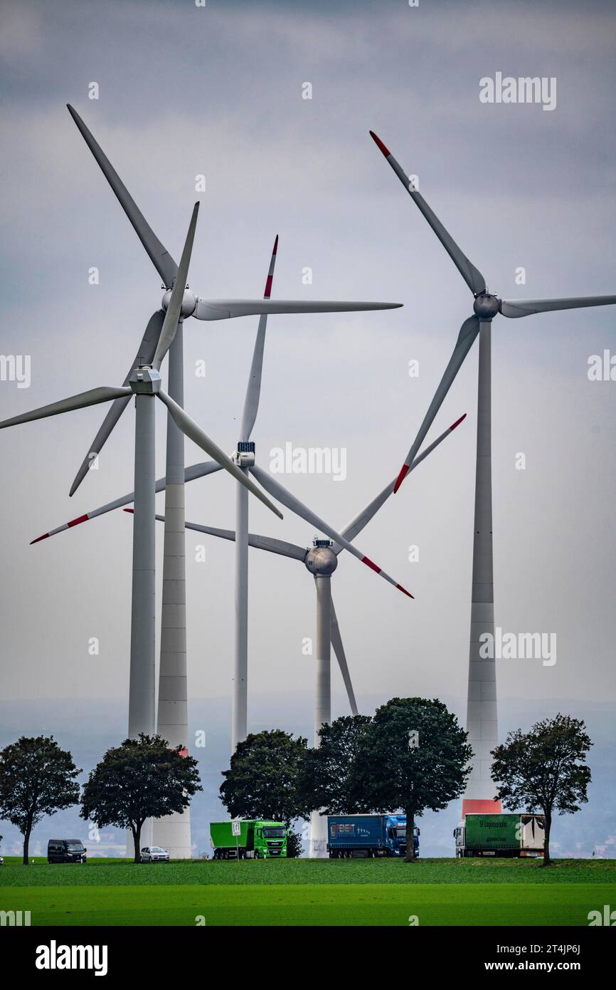 Wind farm east of Paderborn, on the B64 federal road, NRW, Germany ...