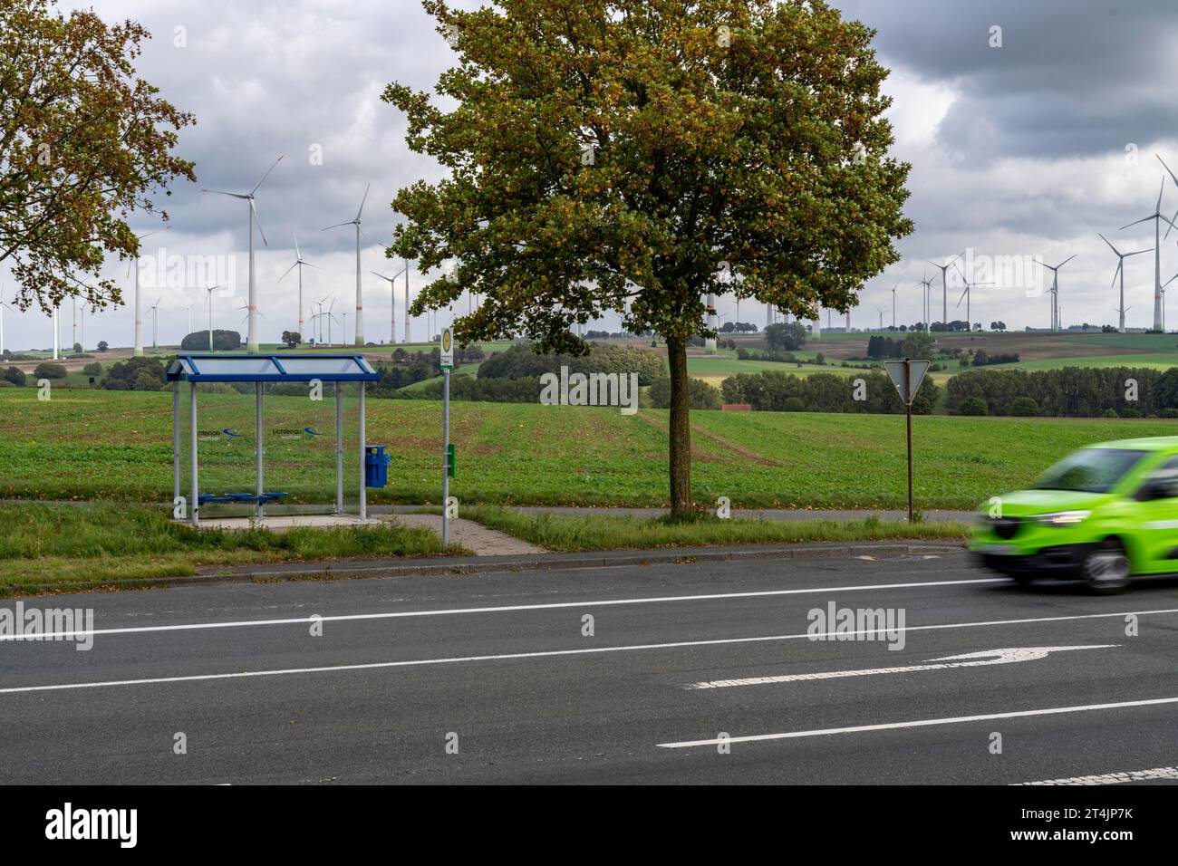 Bus stop in the countryside, on the B68, new, modern bus shelter, line ...