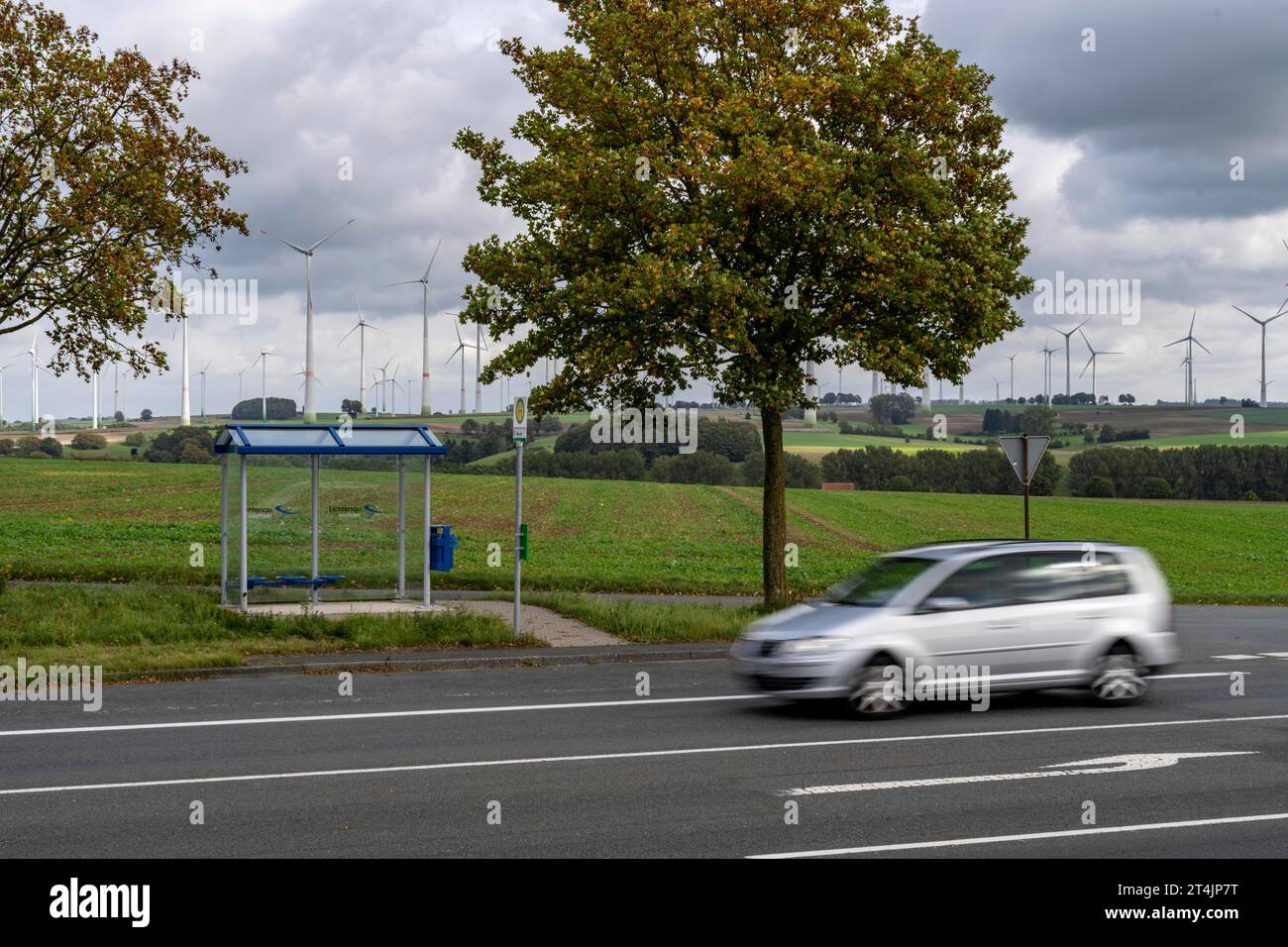 Bus stop in the countryside, on the B68, new, modern bus shelter, line ...