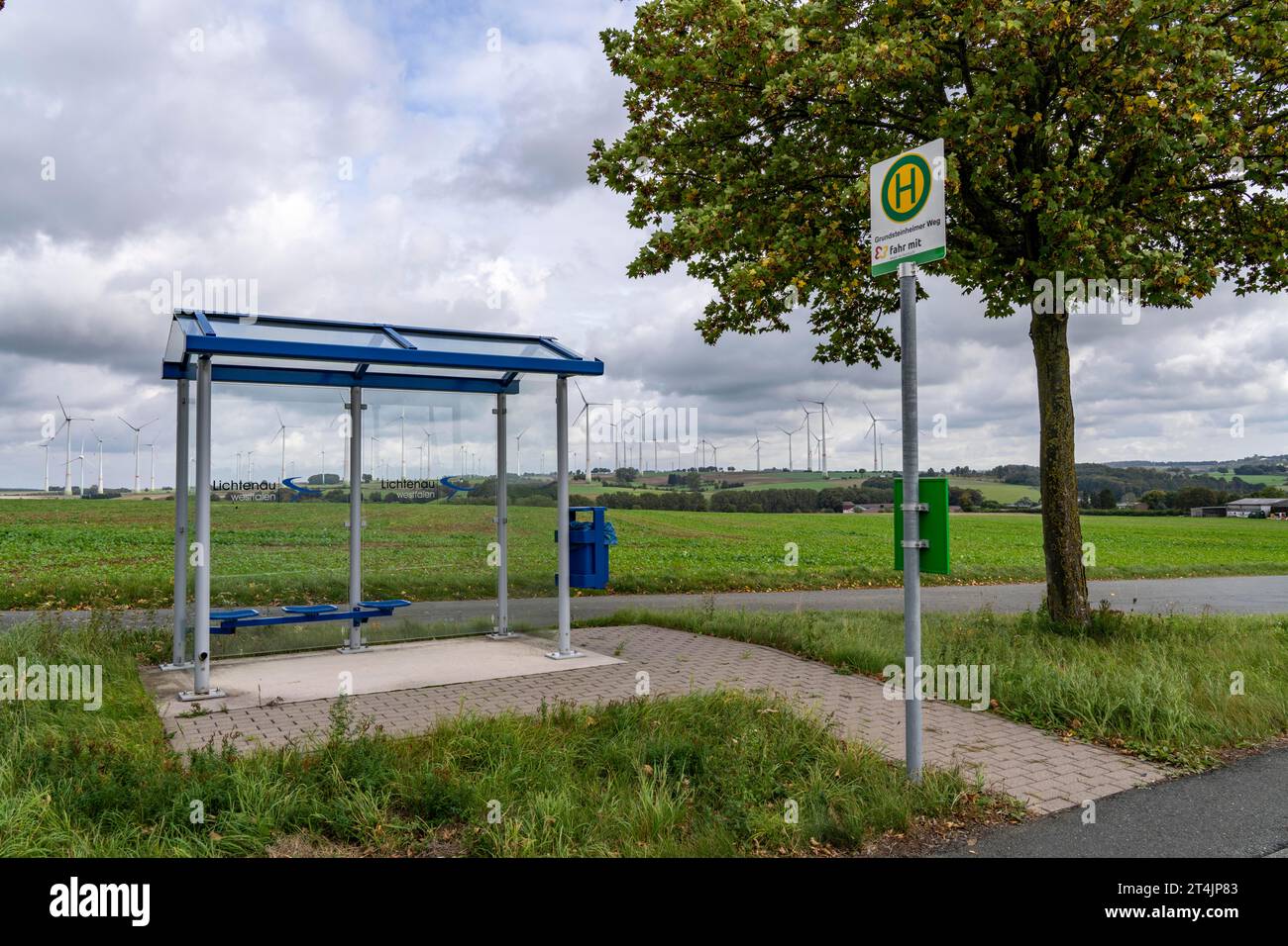 Bus stop in the countryside, on the B68, new, modern bus shelter, line ...