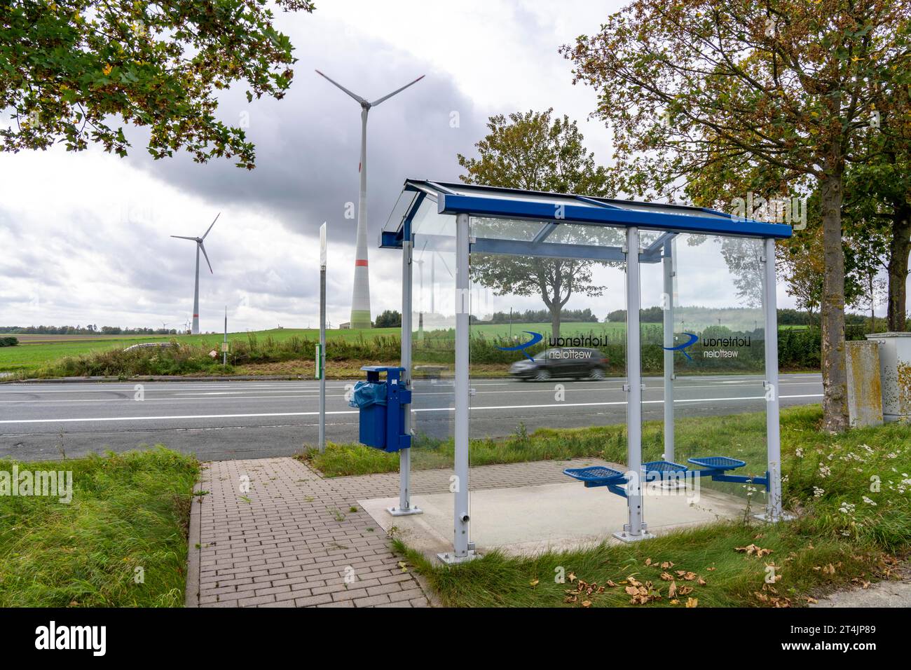 Bus stop in the countryside, on the B68, new, modern bus shelter, line ...