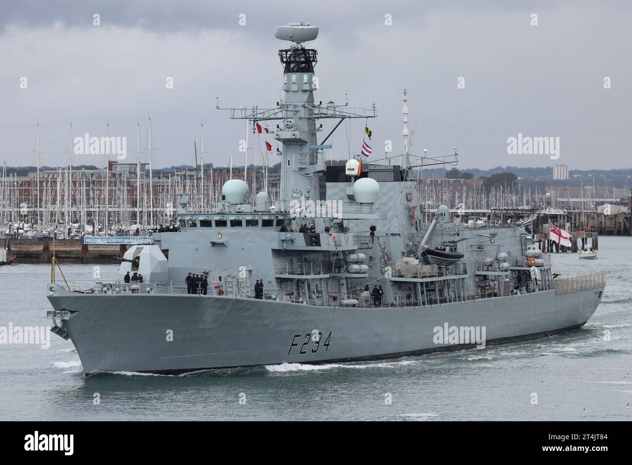 The Royal Navy Duke class Type 23 frigate HMS IRON DUKE (F234) leaving ...