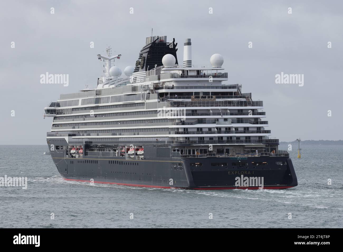 The MSC Cruises passenger ship EXPLORA 1 leaves the city and heads into ...
