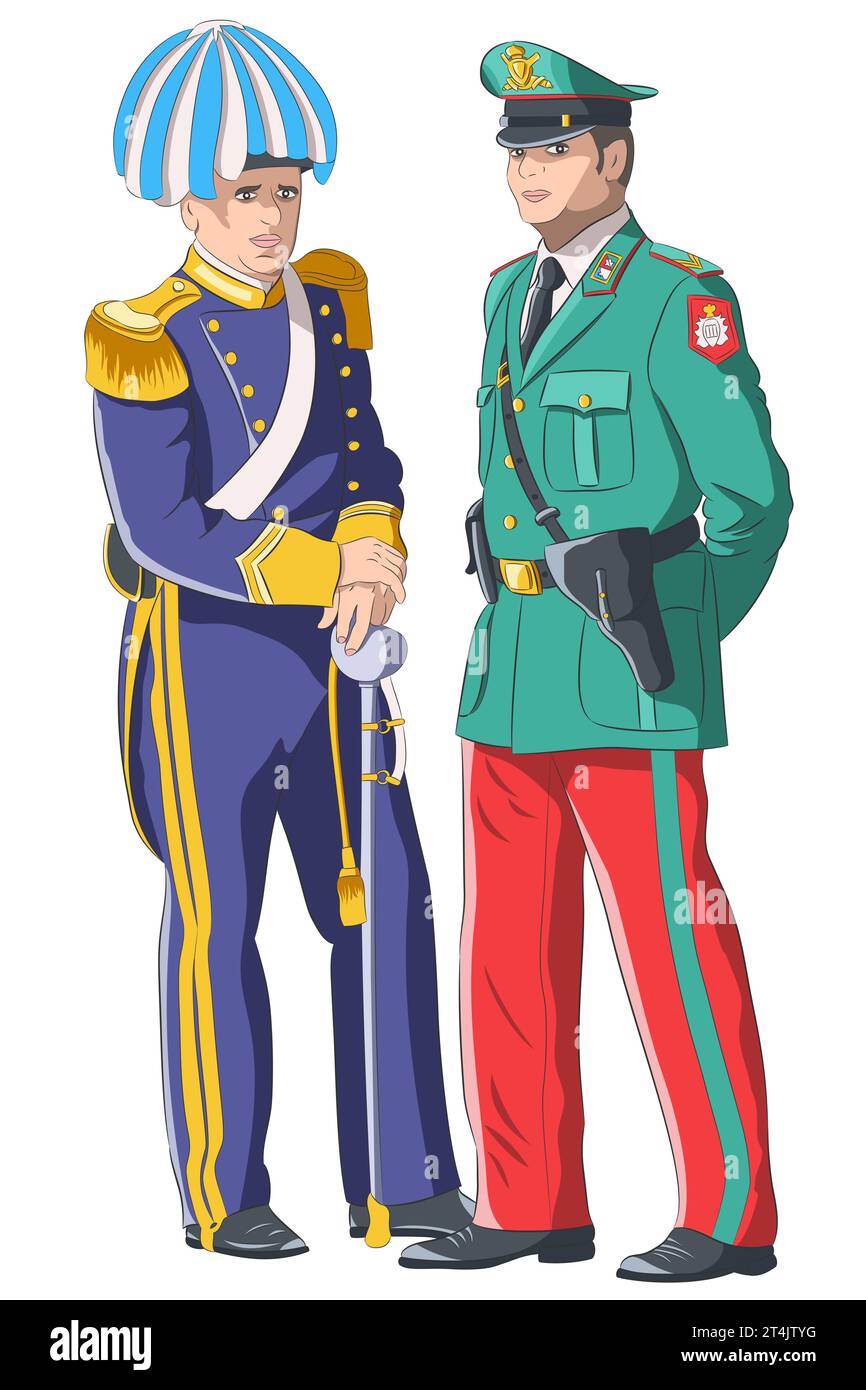 Two men in the uniform of the San Marino National Guard isolated on a ...