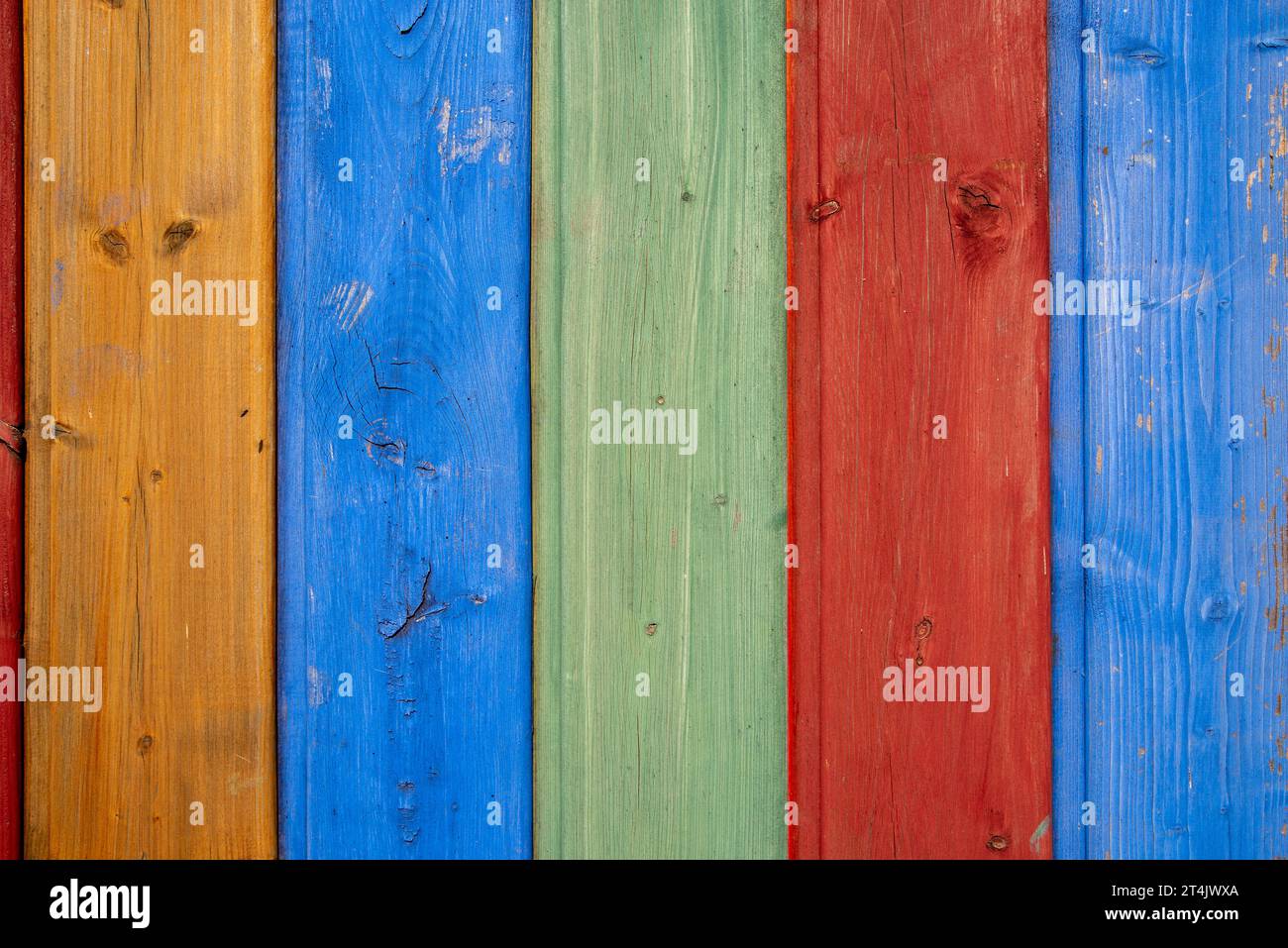 Wooden wall made of colored boards as background or texture Stock Photo ...