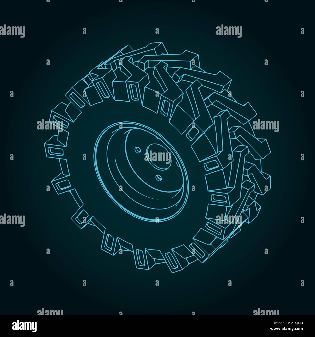 Stylized vector illustration of blueprint of tractor wheel Stock Vector ...