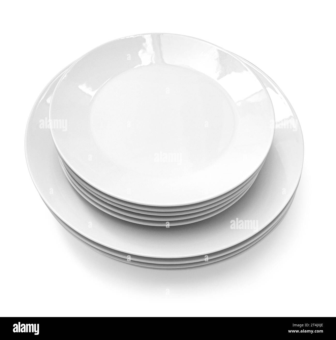 a stack of white plates isolated on white background with clipping path ...