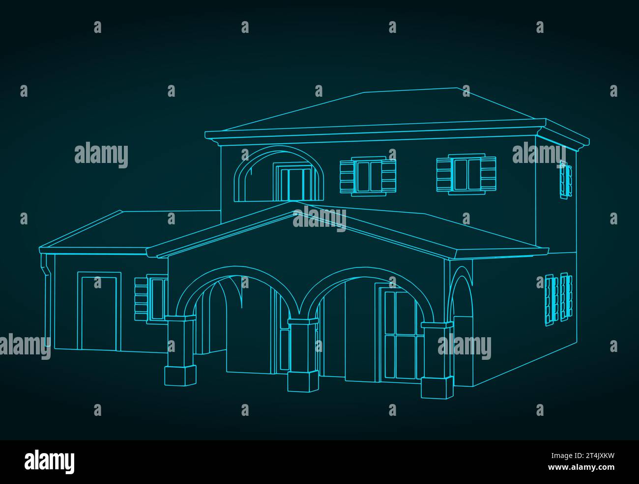 Stylized vector illustration of a Mediterranean style manor house Stock ...