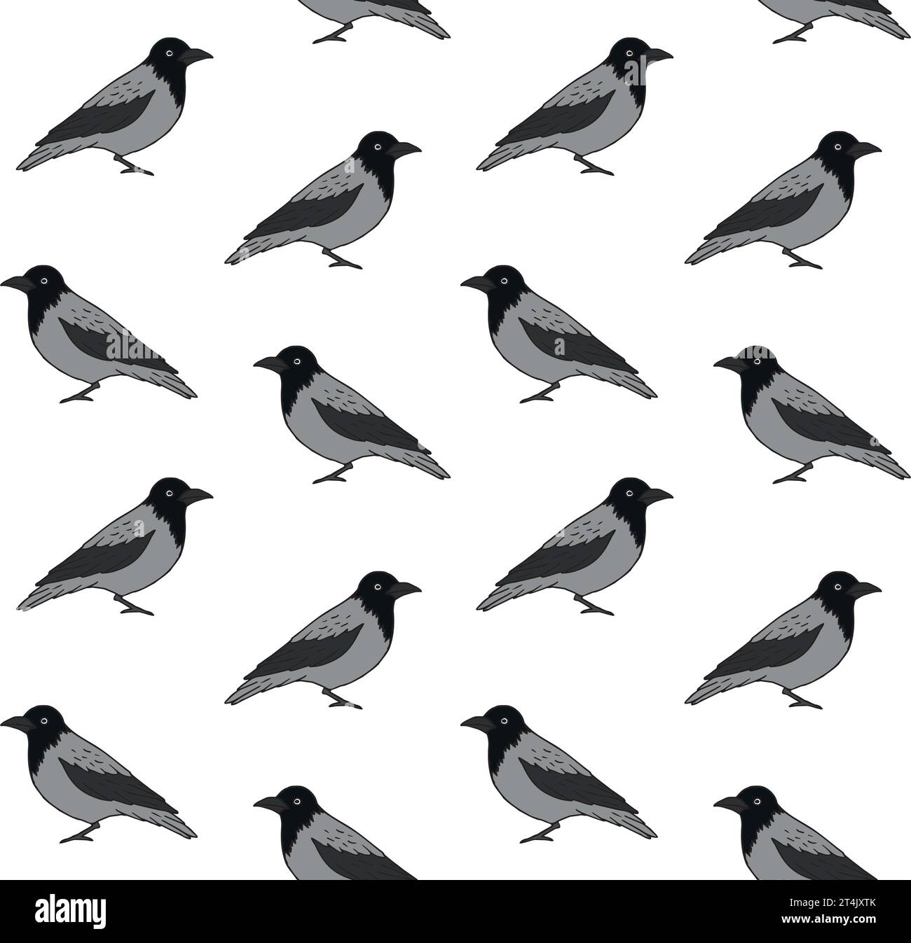 Vector seamless pattern of hand drawn doodle sketch colored crow ...