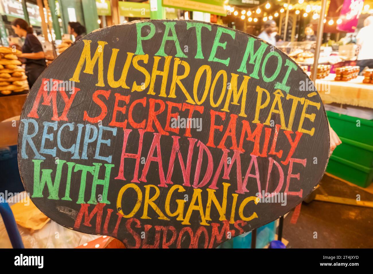 England, London, Southwark, Borough Market, Colourful Pate Shop Sign ...