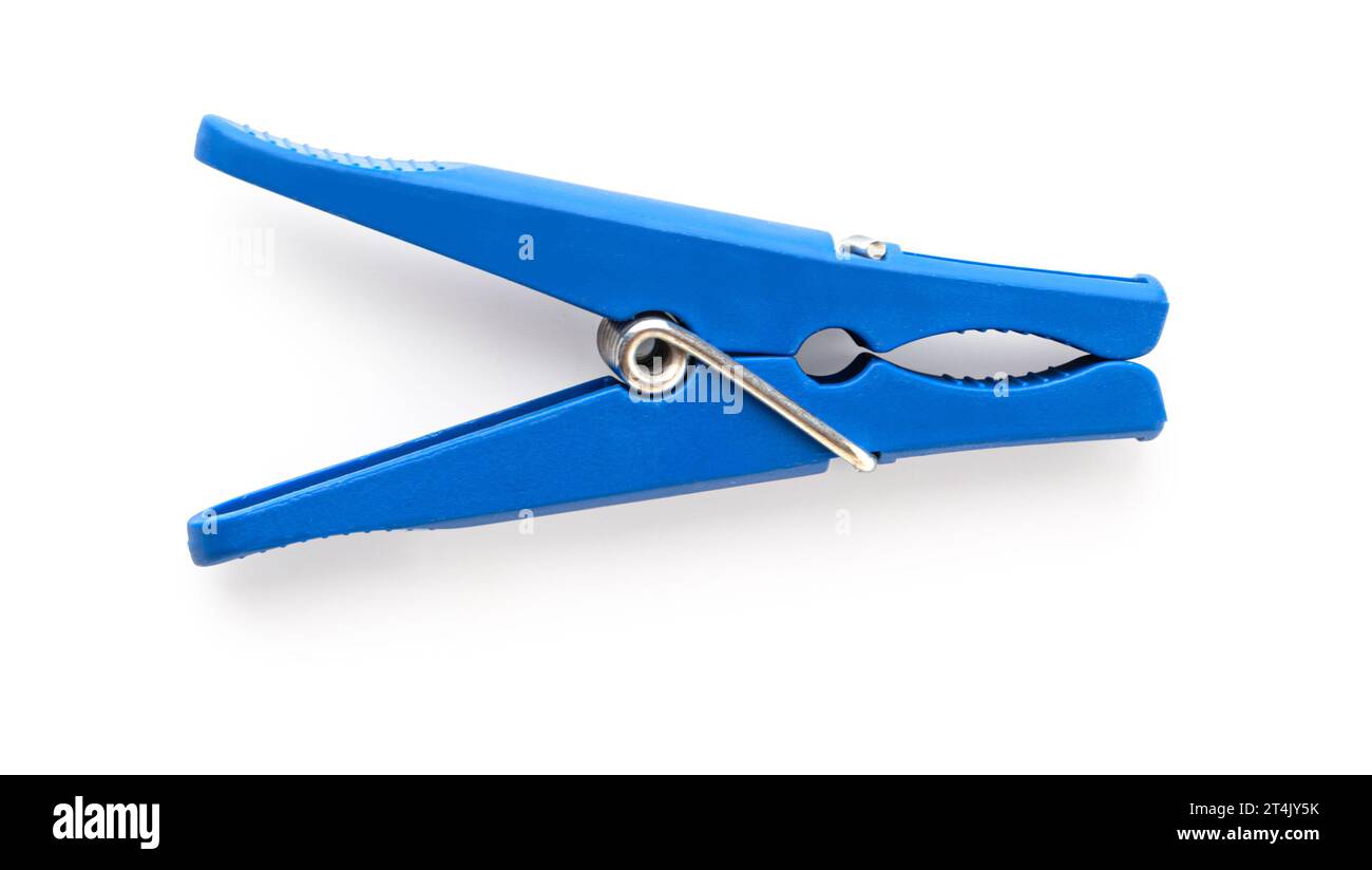 Blue plastic clothespin on a white background.with clipping path Stock ...