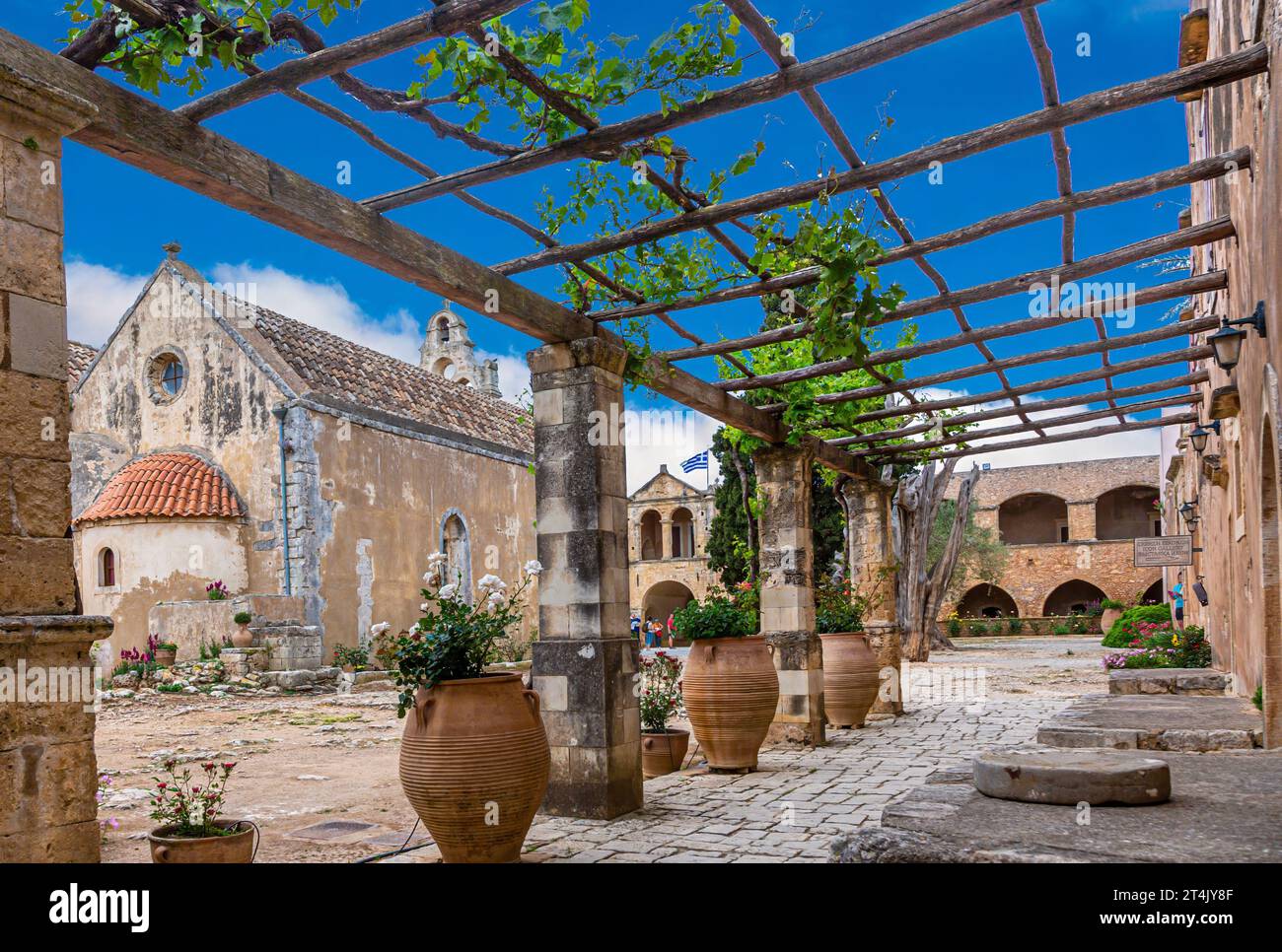 View over the garden of the monastery Arkadi on the greek island of ...
