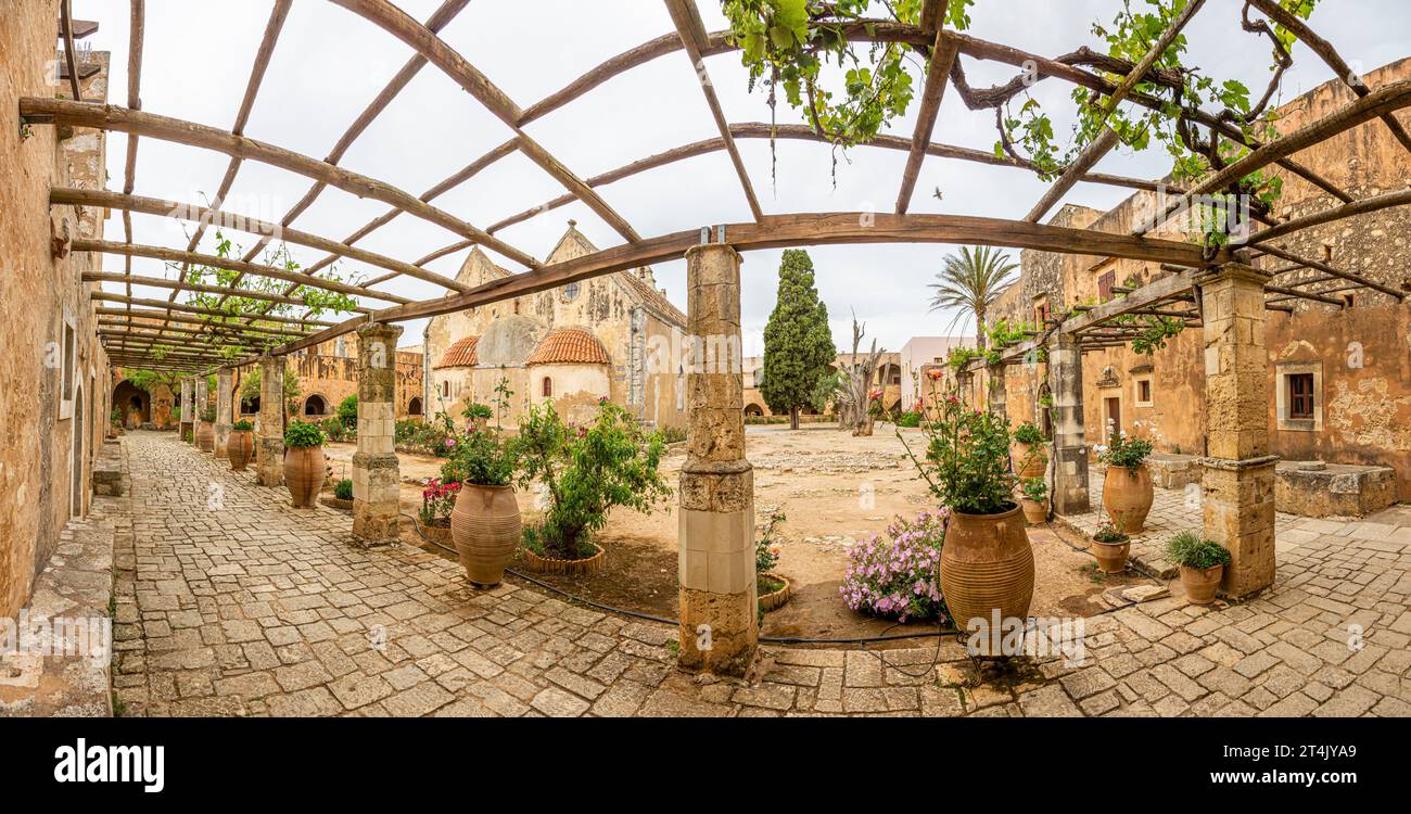 View over the garden of the monastery Arkadi on the greek island of ...