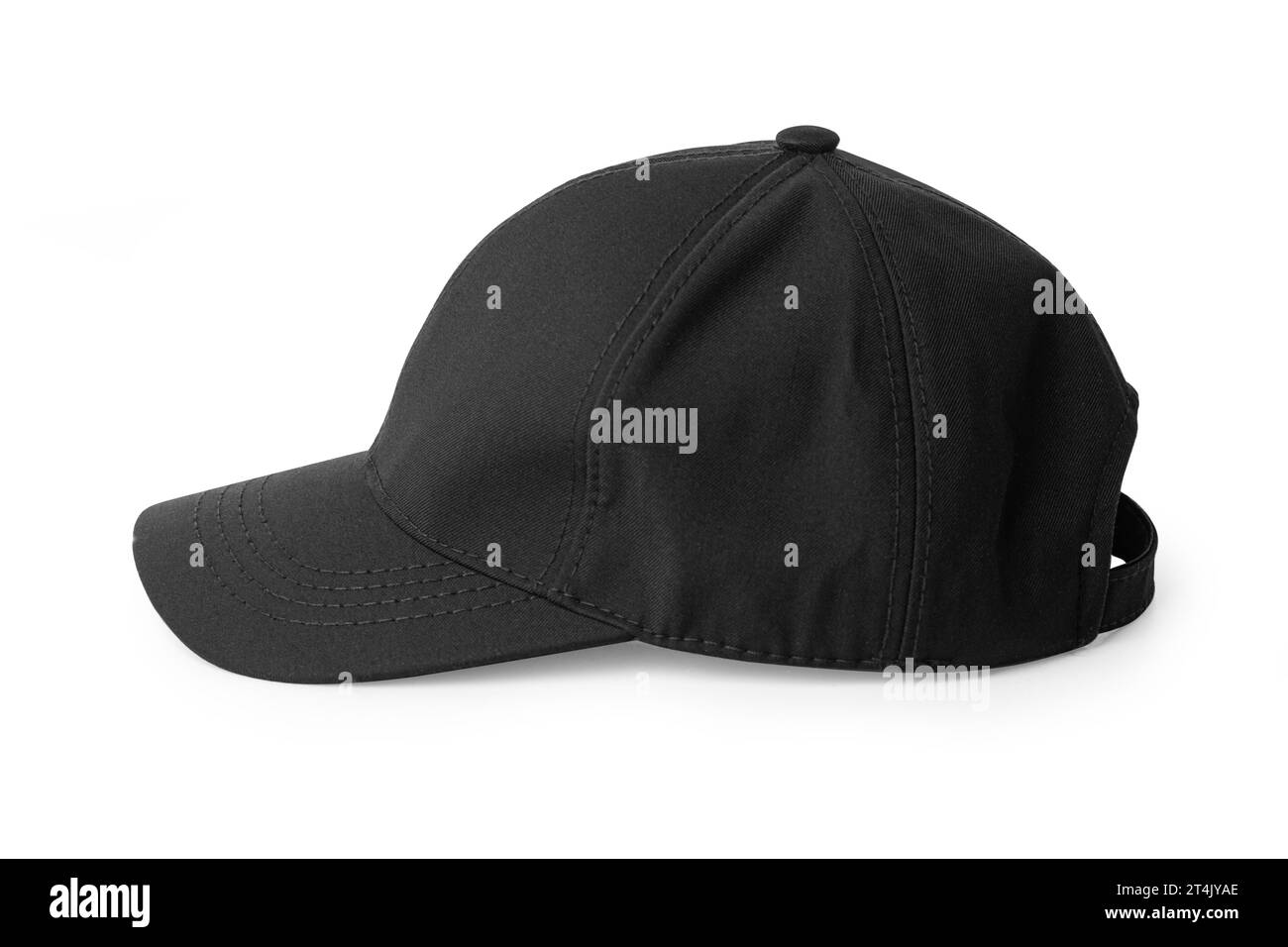 Black baseball cap mockup on a white background, side view, with ...