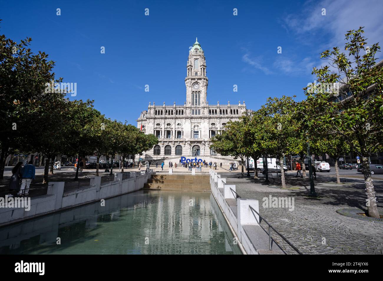 Large blue Porto sign in front of the City Hall in Porto, Portugal on ...