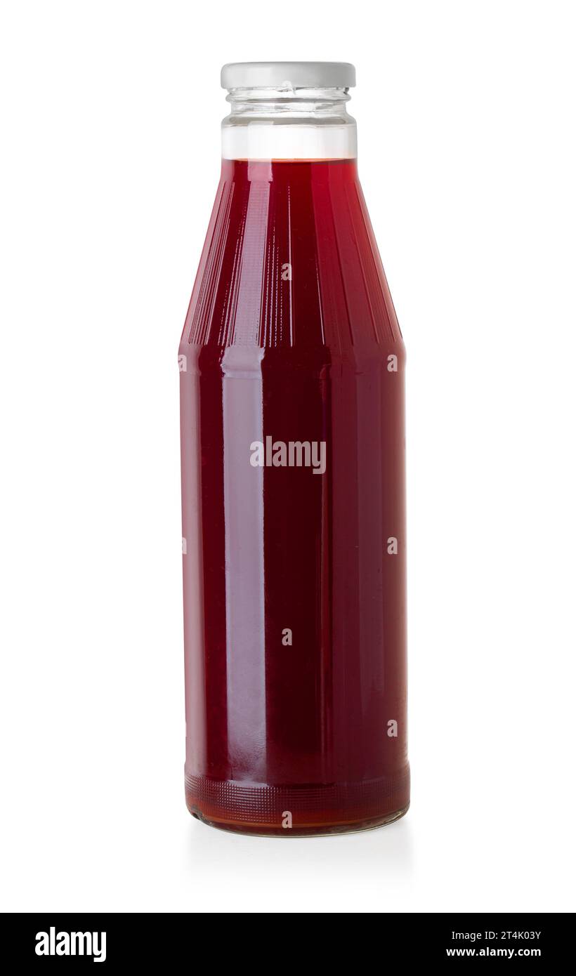 Red juice glass bottle isolated on white background with clipping path ...
