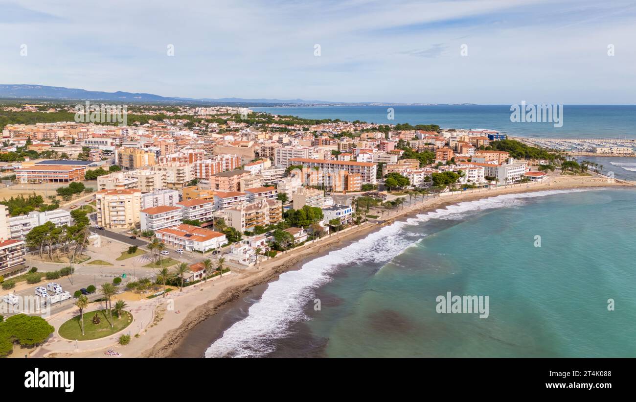 Aerial drone photo of the coastal town named L'Hospitalet de l'infant ...
