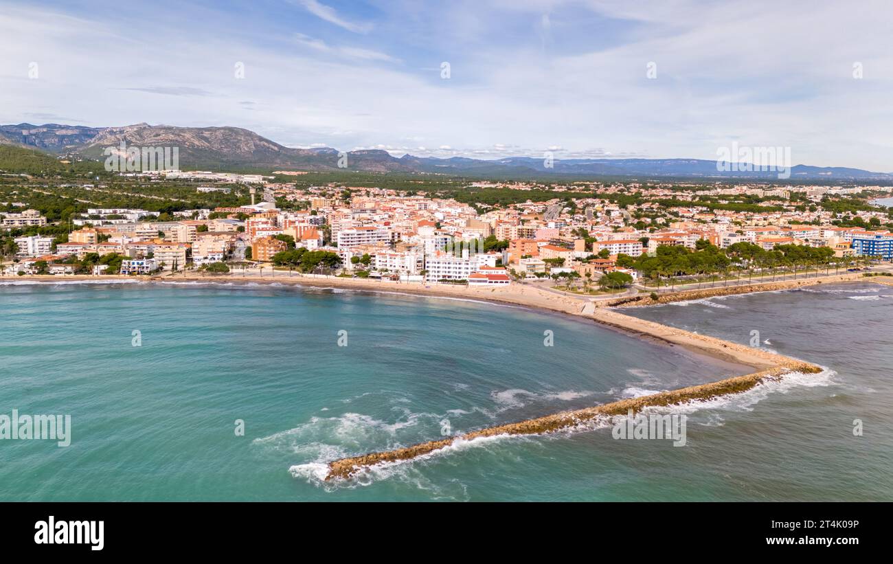 Aerial drone photo of the coastal town named L'Hospitalet de l'infant ...