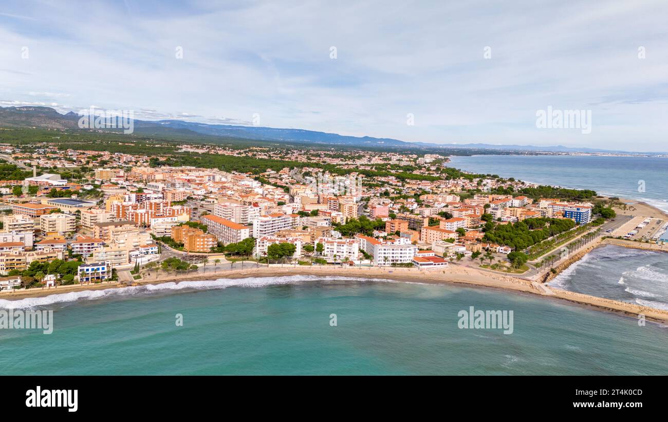 Aerial drone photo of the coastal town named L'Hospitalet de l'infant ...