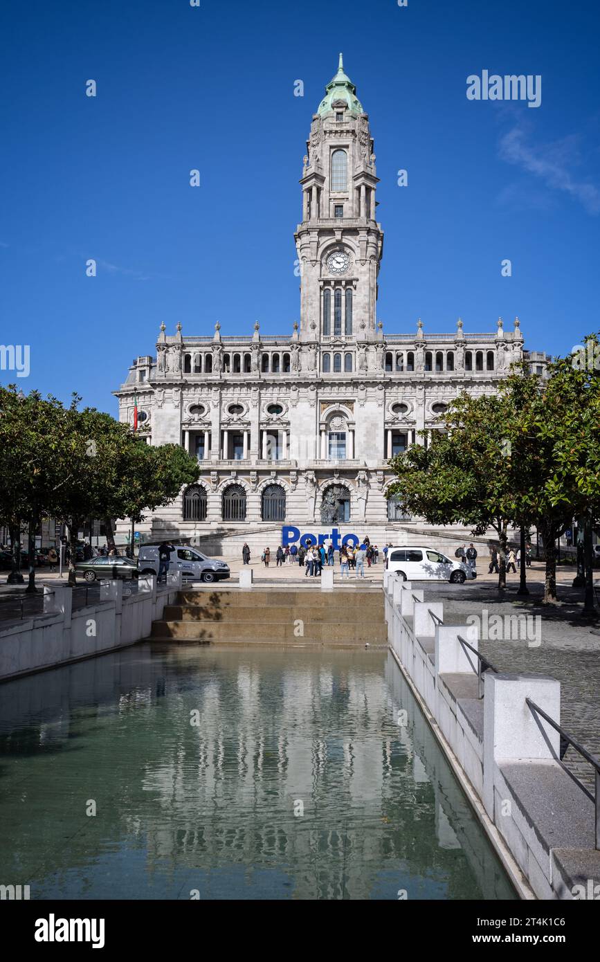Large blue Porto sign in front of the City Hall in Porto, Portugal on ...