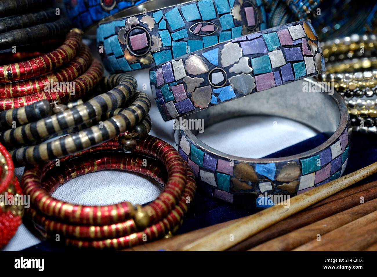 Indian bangles displayed in local shop in a market of Pune, India ...