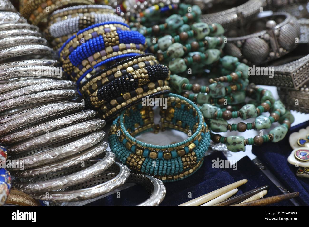 Indian bangles displayed in local shop in a market of Pune, India ...