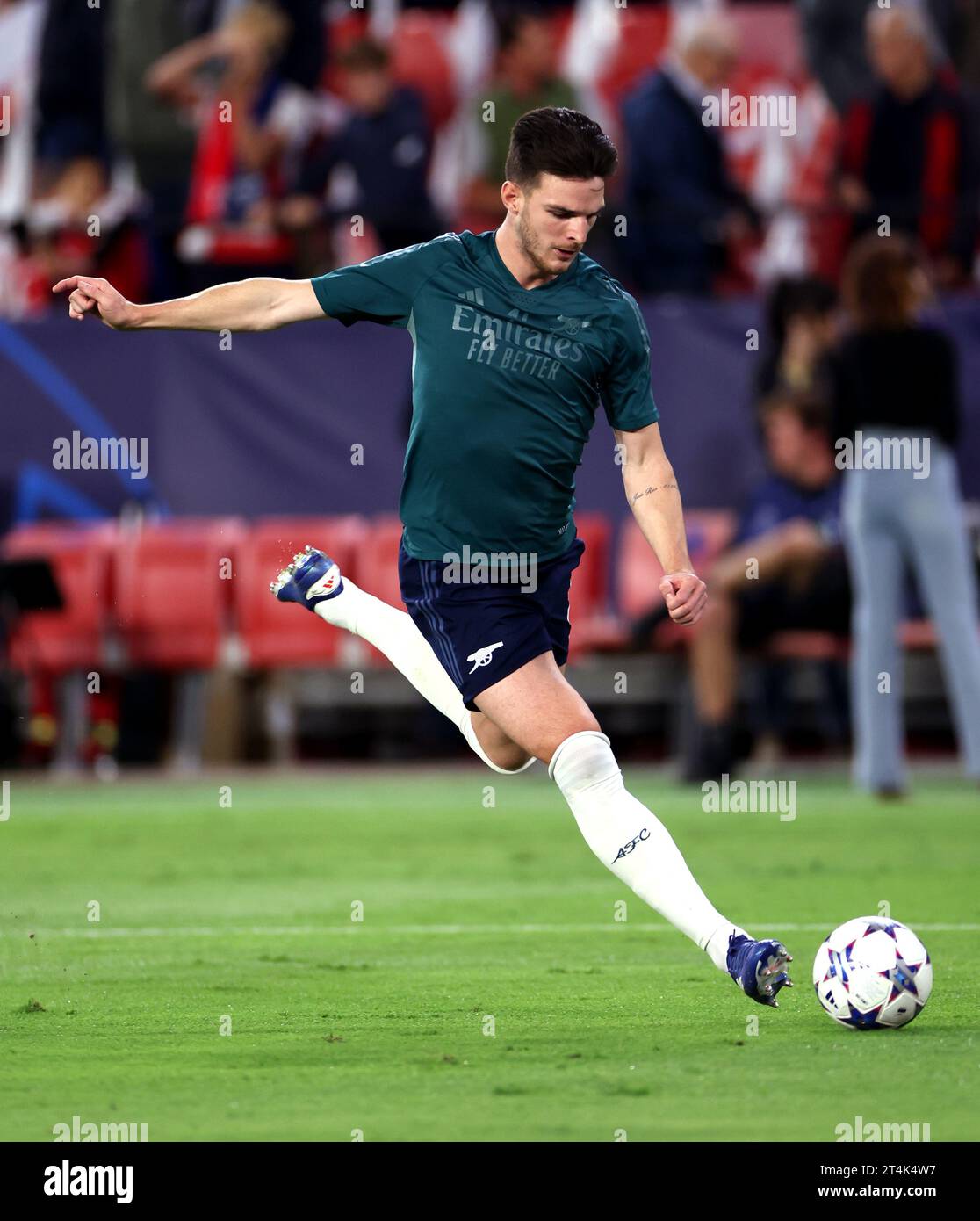 Arsenal's Declan Rice warming up ahead of during the UEFA Champions ...