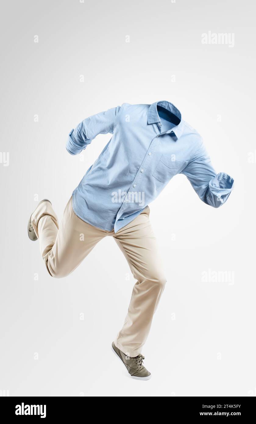 I was never here. Studio shot of an invisible man running against a ...