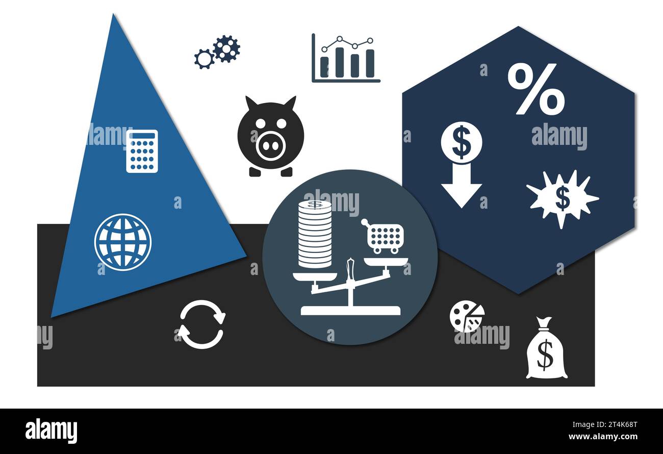 Concept of inflation with icons on geometric shapes background Stock ...