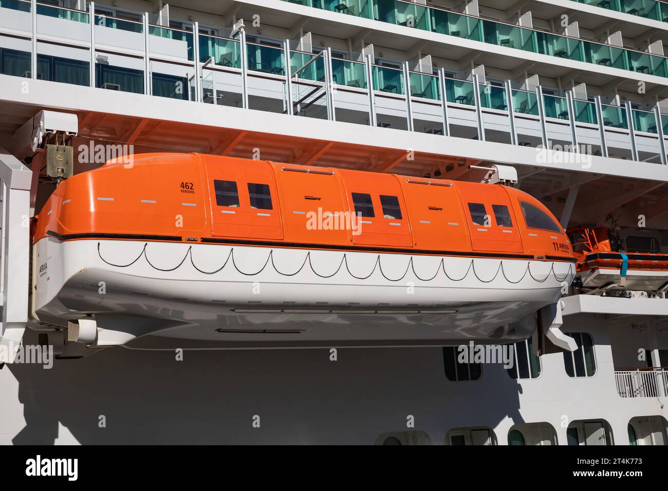 Lifeboat onboard P&O cruise Ship Arvia during a Mediterranen Cruise to ...