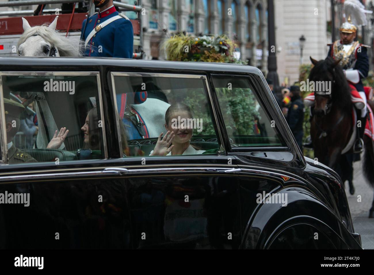 Madrid, Spain. 31st Oct, 2023. Princess Leonor waves from her car as ...