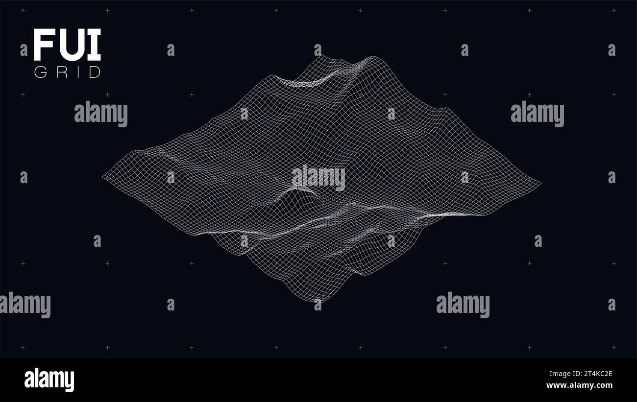 FUI GUI 3D Vector Landscape Scan Grid. Abstract futuristic background ...