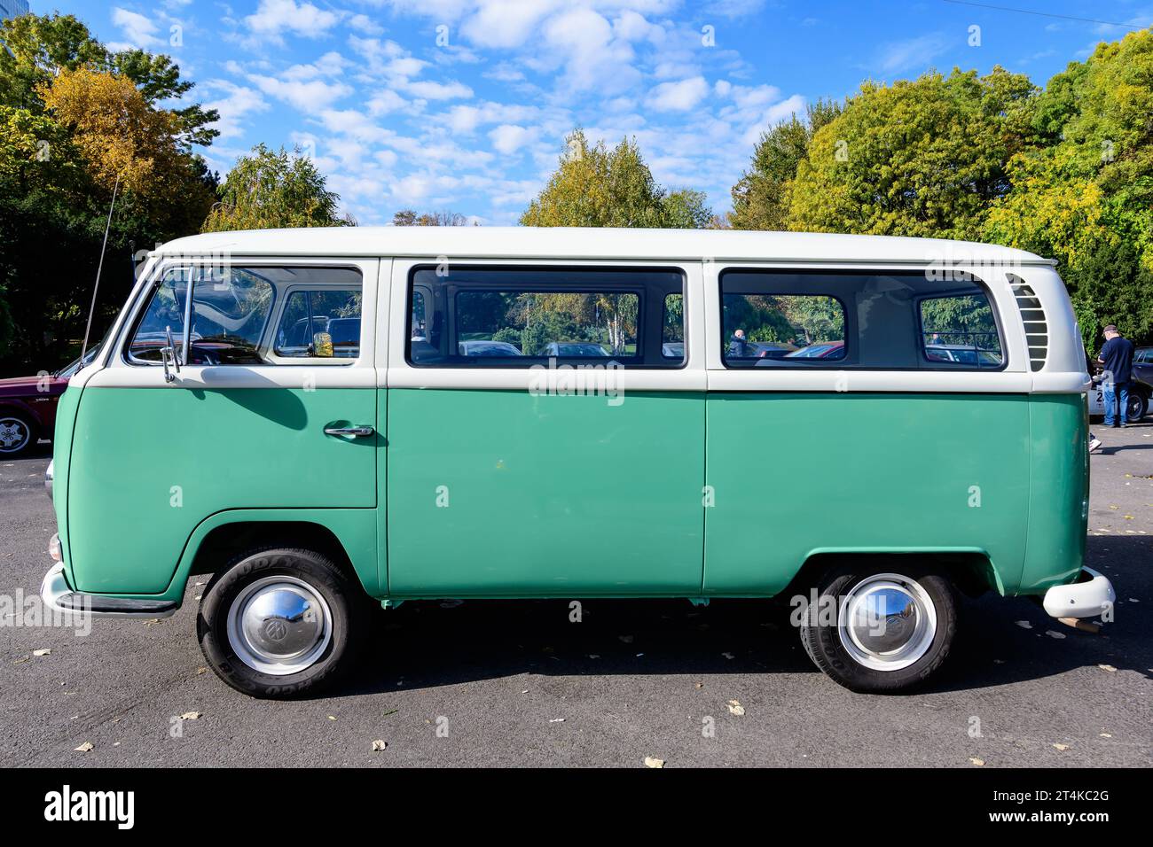 Bucharest, Romania, 24 October 2021: Vivid green Volkswagen combi ...