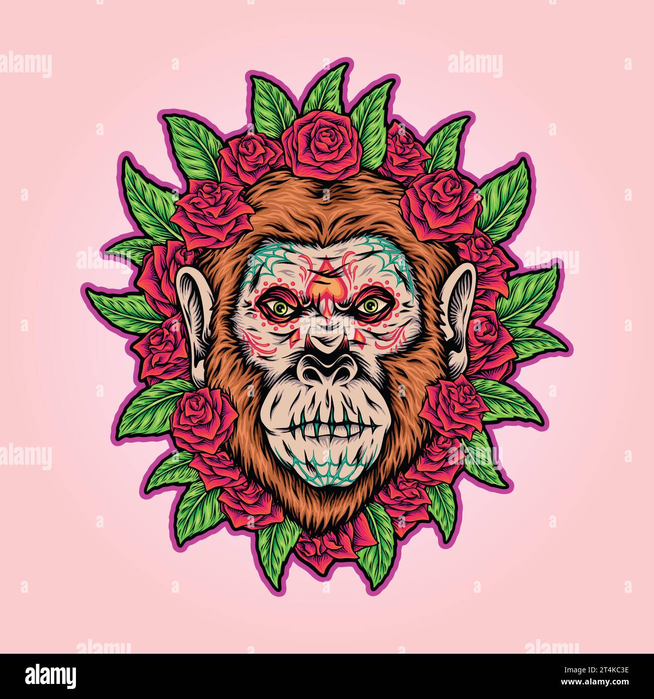 Monkey muertos floral sugar skull vector illustrations for your work ...