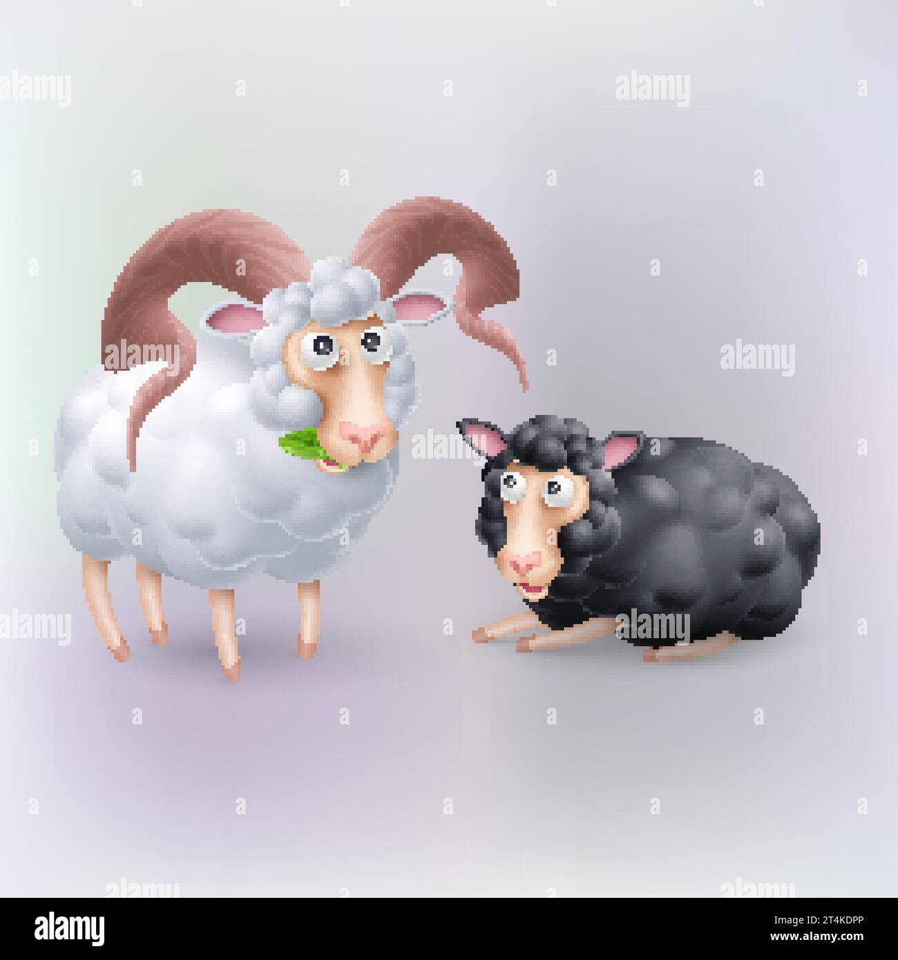 Cute and Funny Two Black and White Sheep Characters. Cartoon ...