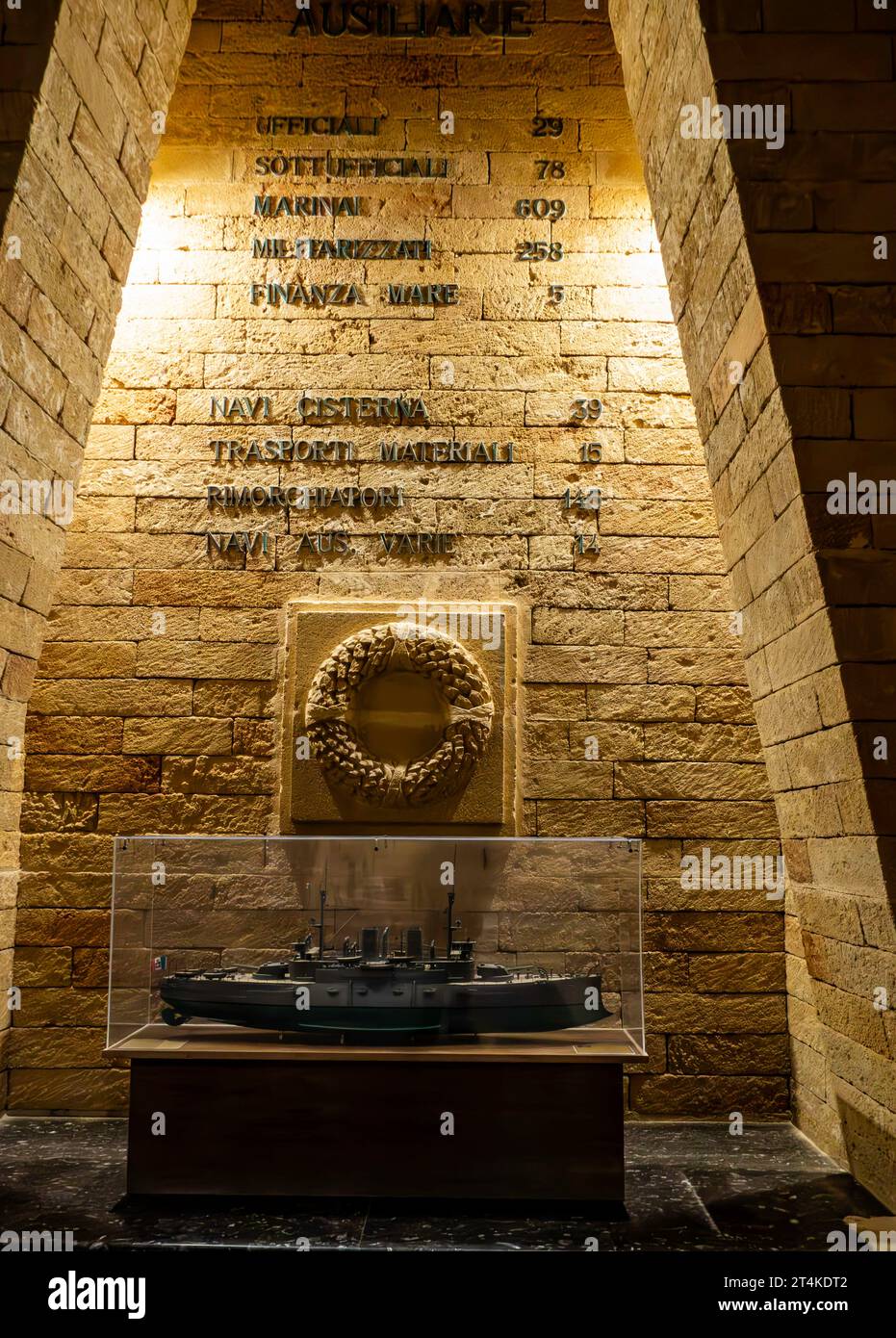 Interior of the Big Rudder Monument in Brindisi, Italy, with a memorial ...
