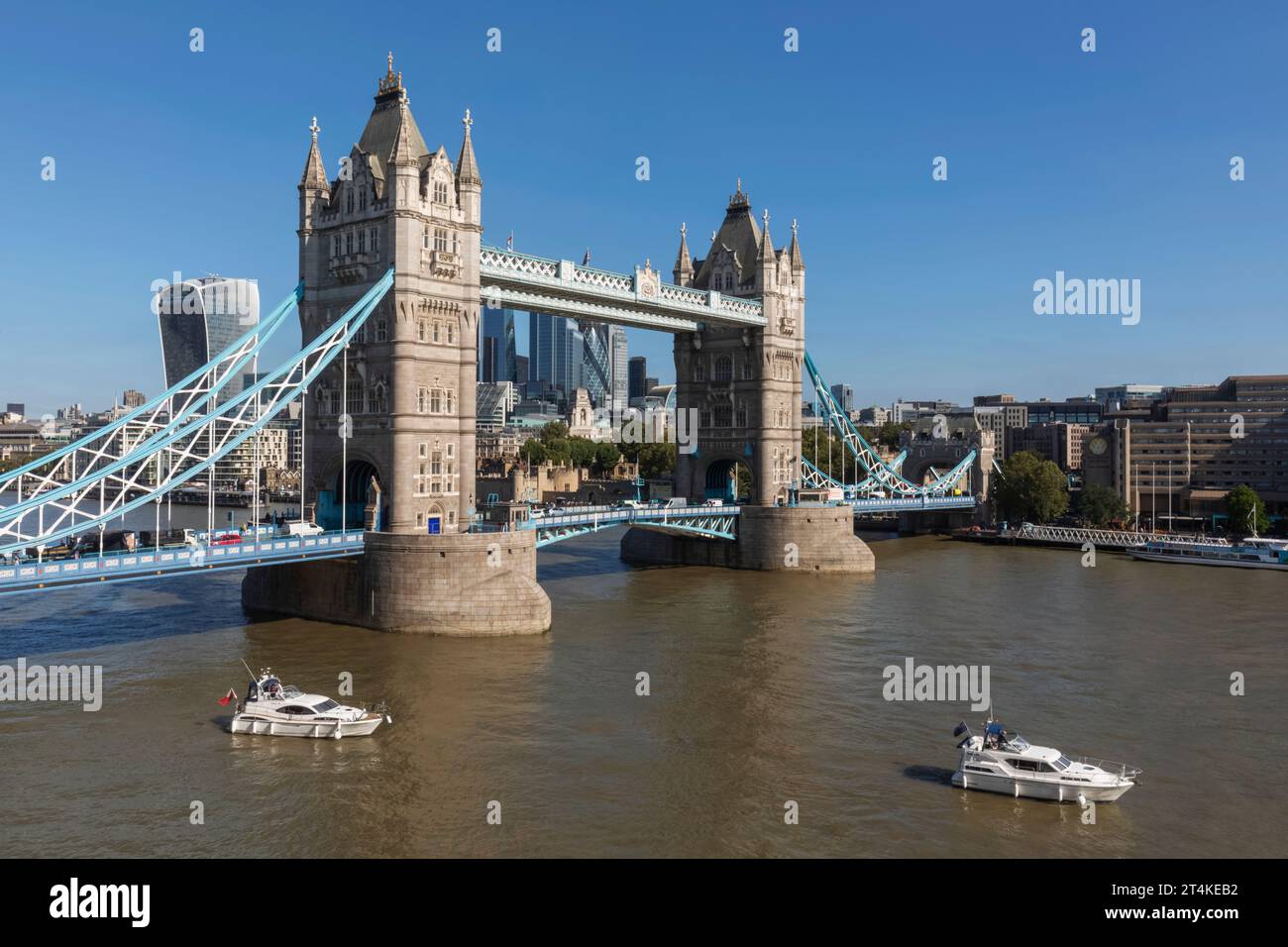 England, London, Tower Bridge and The City of London Skyline with River ...