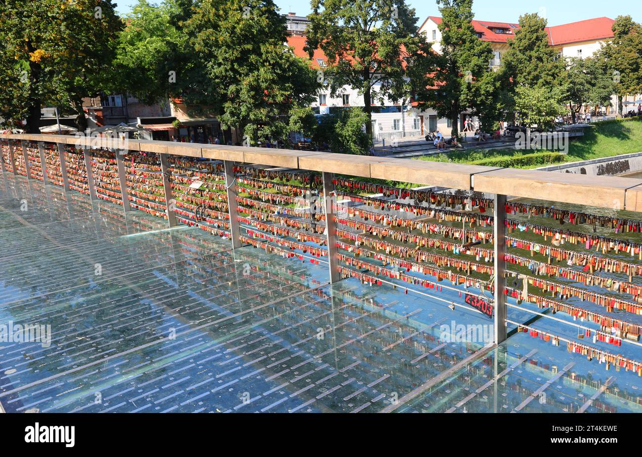 Ljubljana, L, Slovenia - August 15, 2023: Many padlocks on the butchers ...