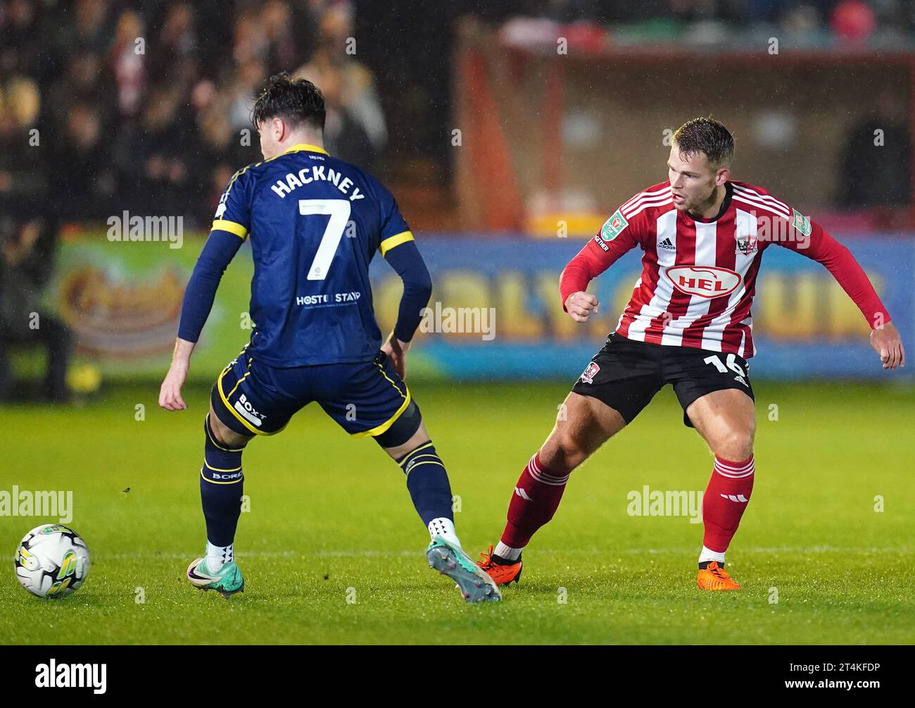 Middlesbrough's Hayden Hackney (left) and Exeter City's Harry Kite ...