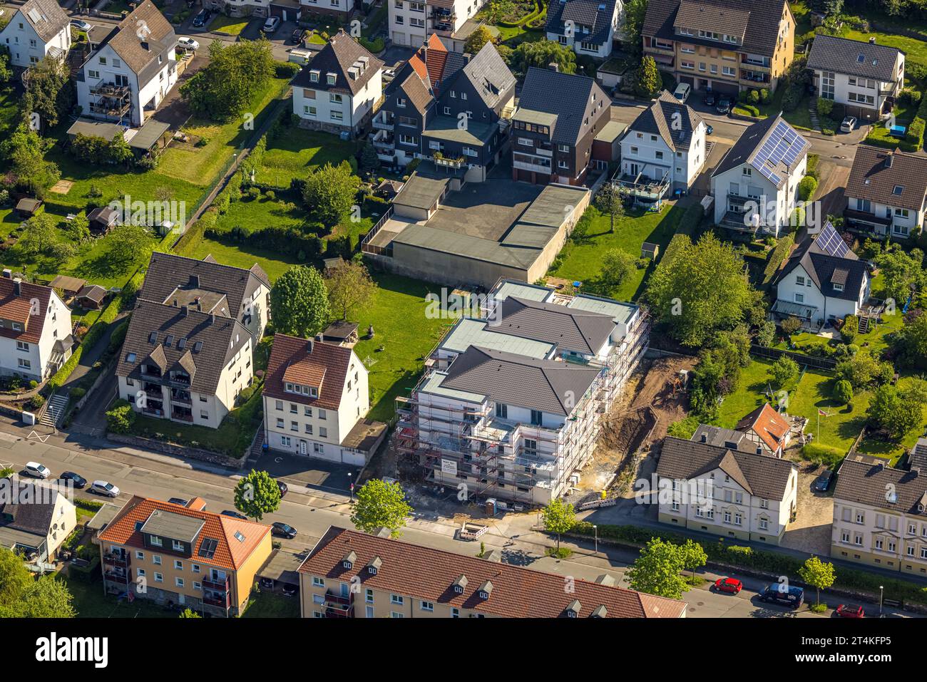 Aerial view, construction site and new building at Ringstraße, Arnsberg ...