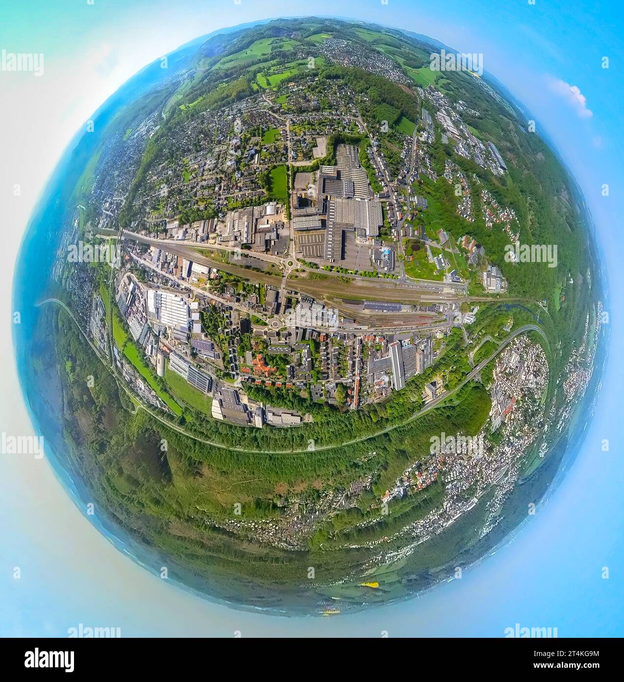 Aerial view, Neheim-Mitte, City, Bahnhofstraße, Trilux factory, Hüsten ...