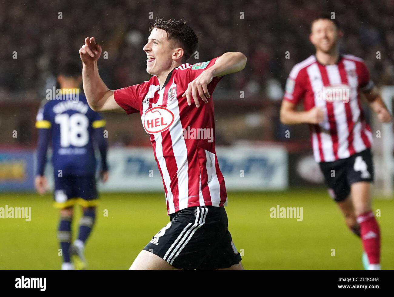 Exeter City's Ryan Trevitt (centre) celebrates scoring their side's ...