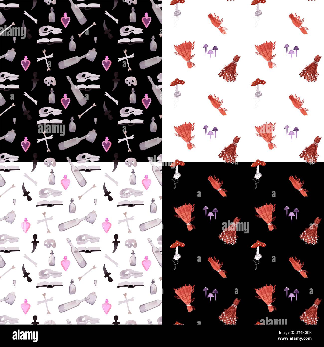 Set of witch seamless patterns. Witchcraft rituals. Halloween wrapping ...