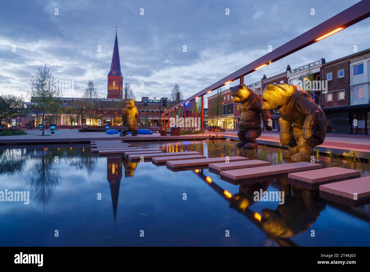 modern city center square of Hengelo, a medium large city in the ...