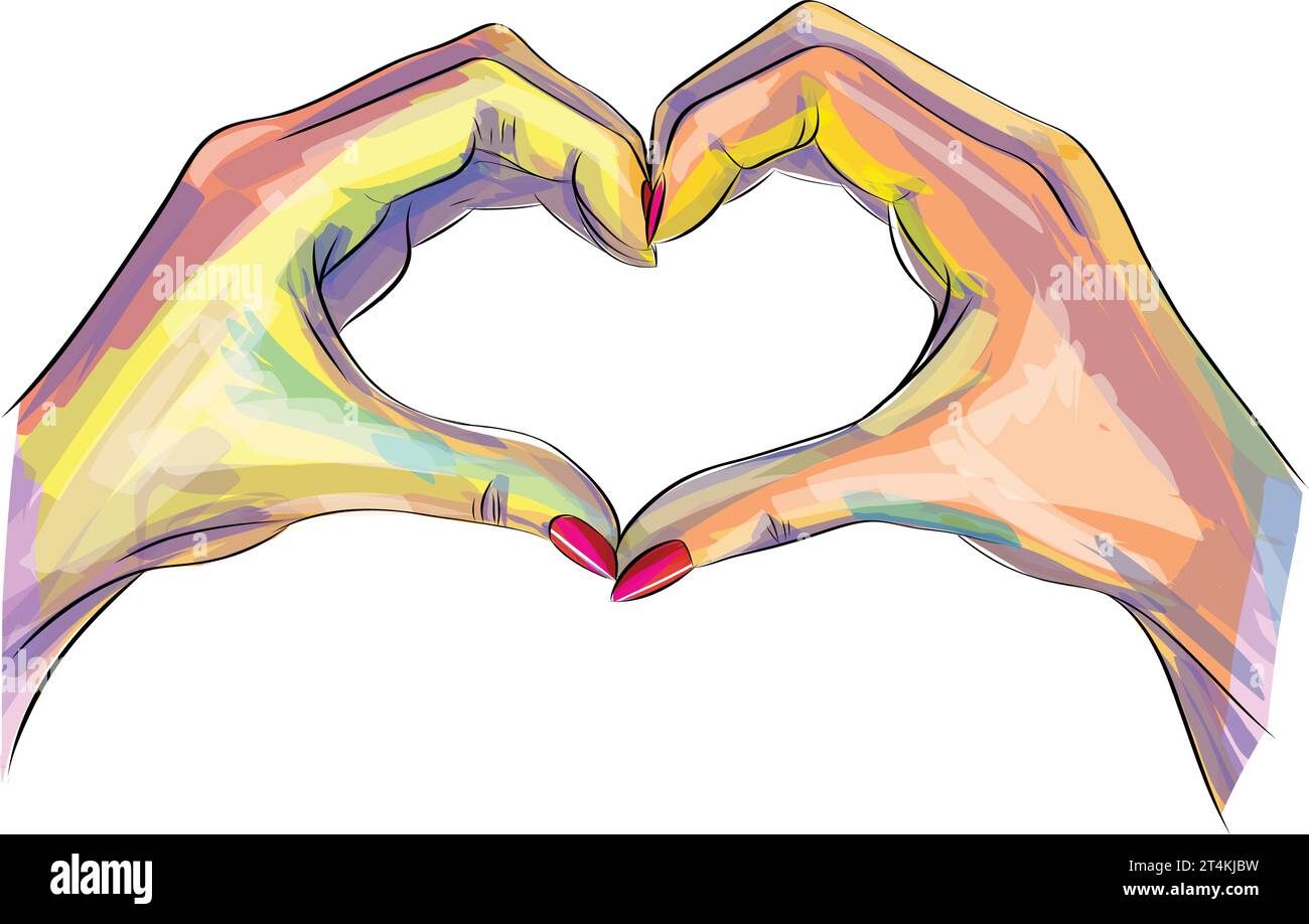 Sketch of hands showing heart shape gesture, Hand drawn vector line art ...