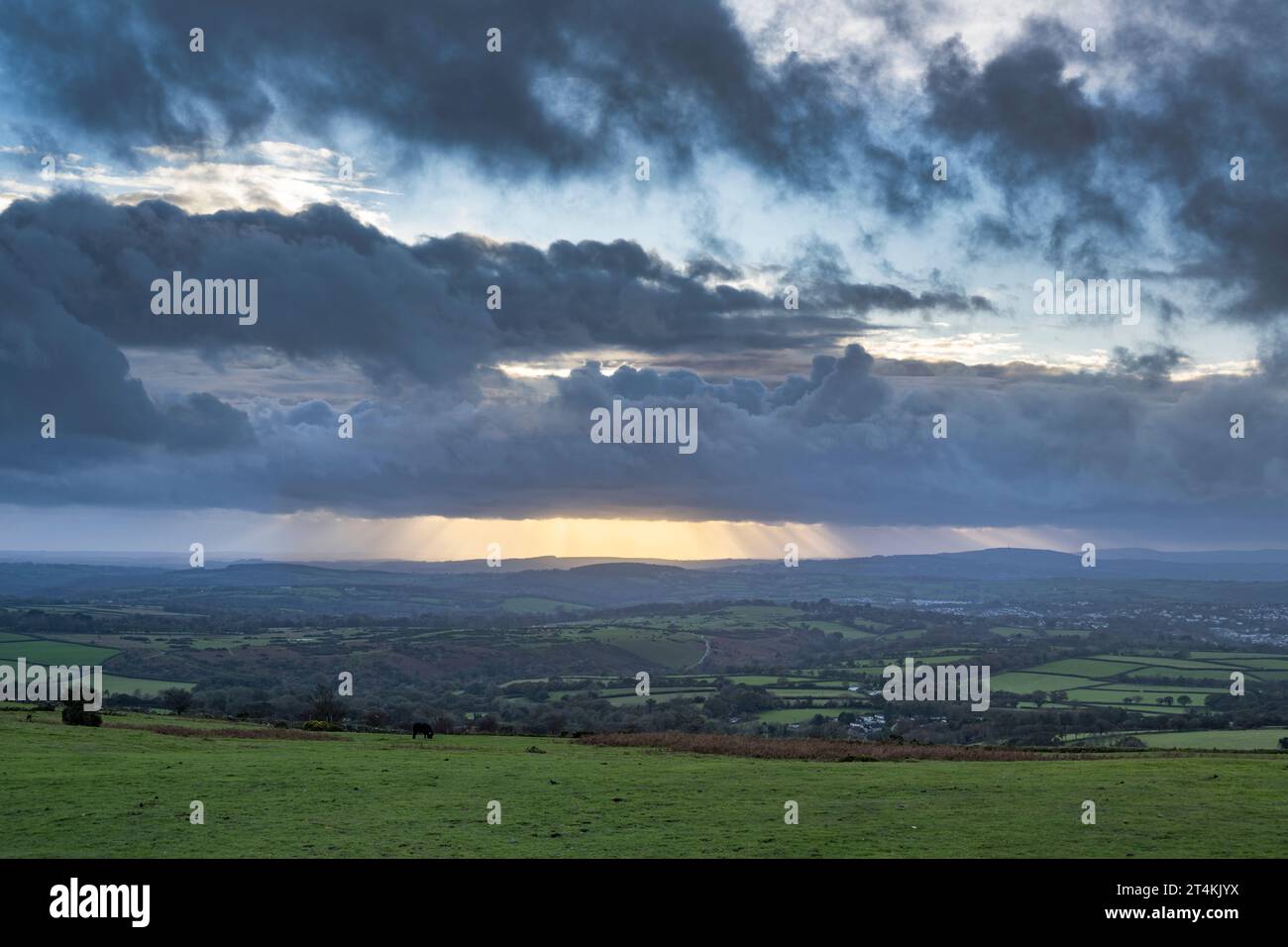 Stormy sunset on Dartmoor Devon image taken from Pork Hill carpark ...