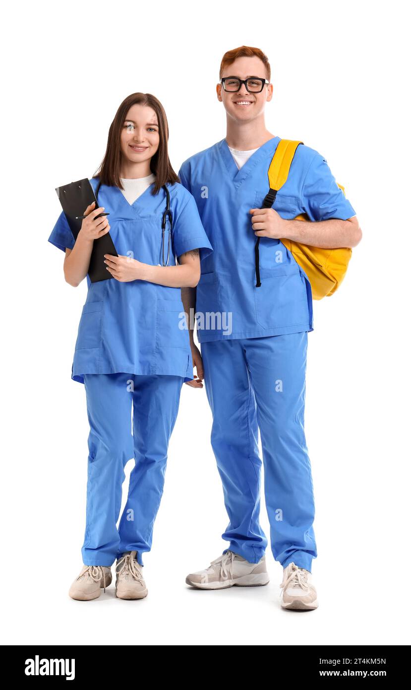 Medical students on white background Stock Photo - Alamy