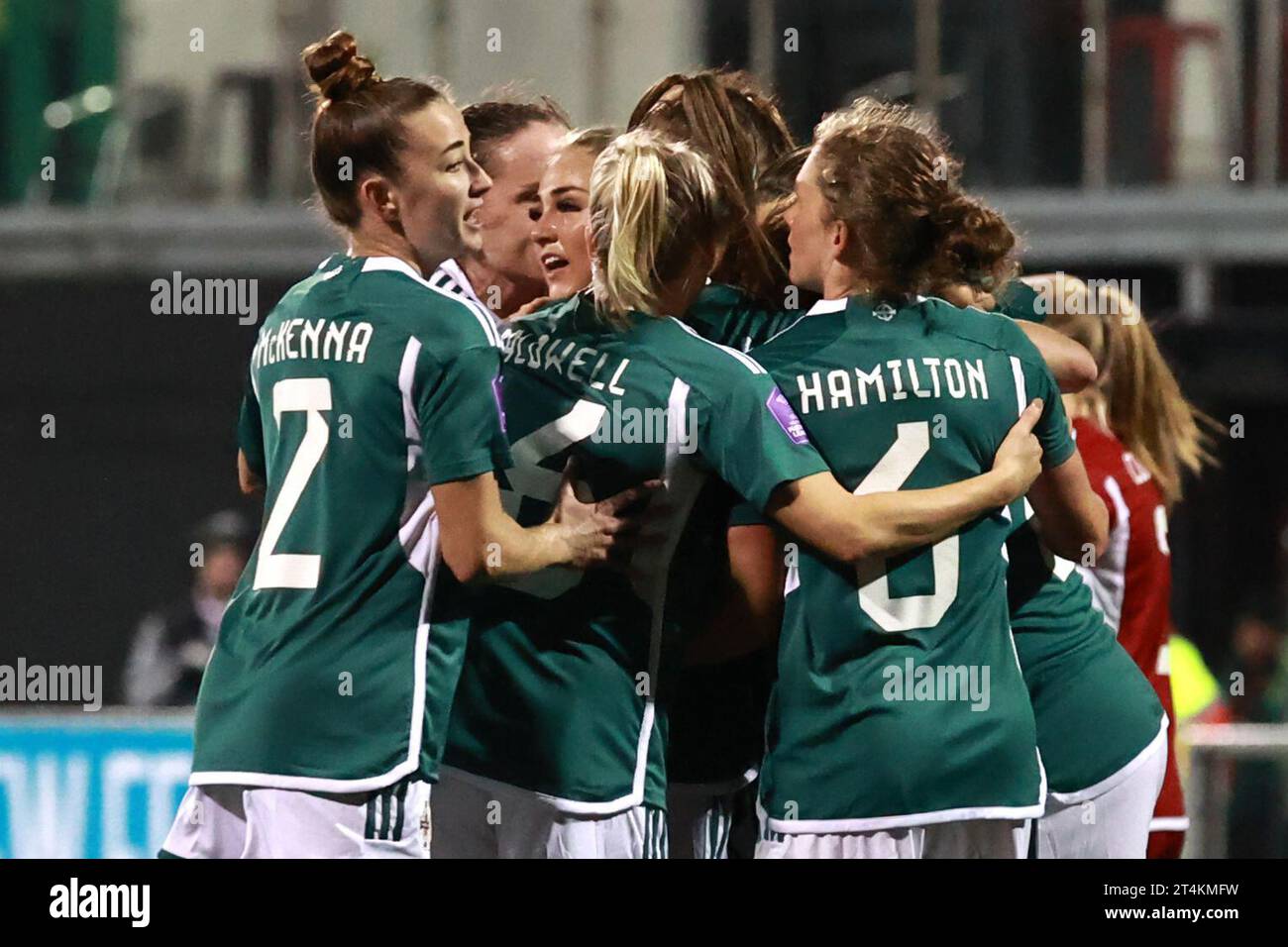 Northern Ireland's Danielle Maxwell (centre) celebrates scoring their ...