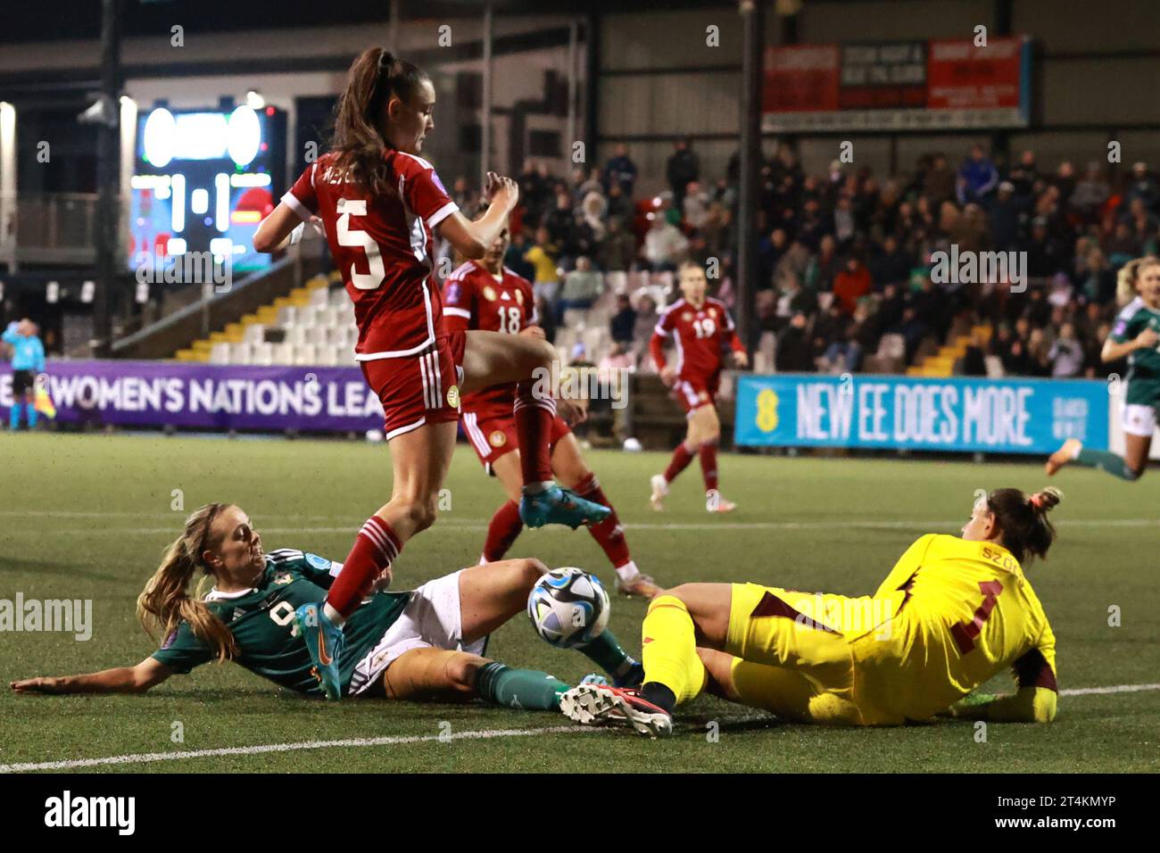 Northern Ireland's Simone Magill sees her shot saved during the UEFA ...