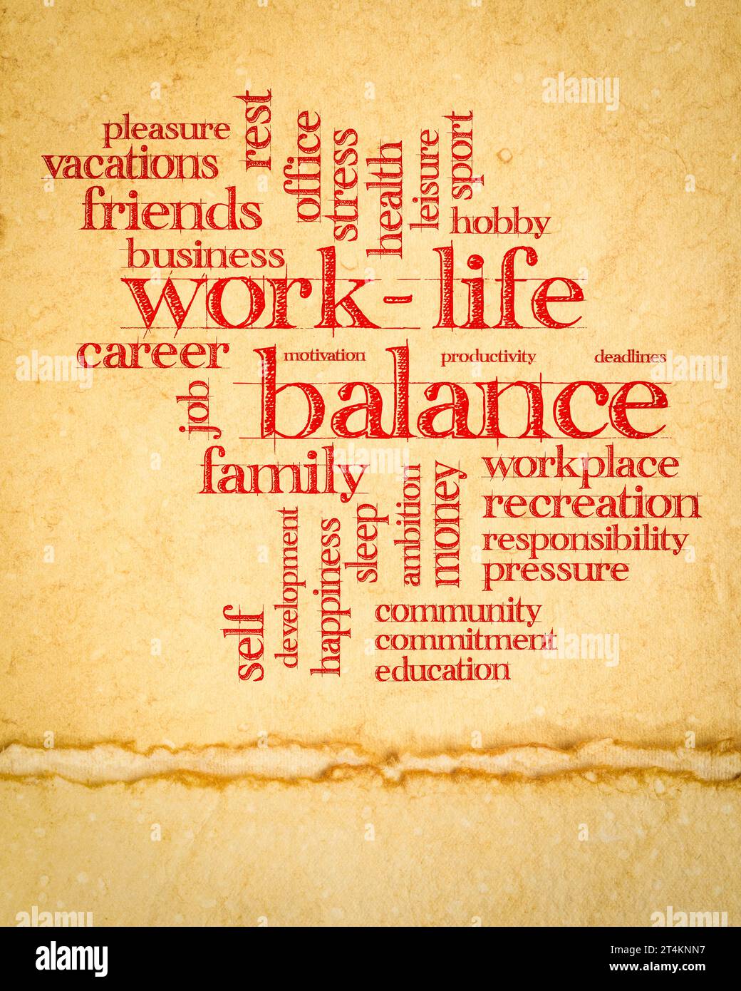 work life balance word cloud on art paper, career and lifestyle concept ...